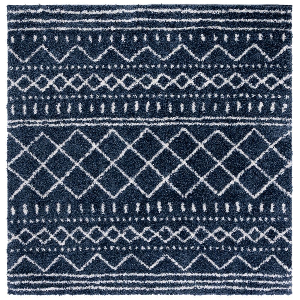 SAFAVIEH Arizona Shag Slate Blue/Ivory 7 ft. x 7 ft. Geometric Lodge ...