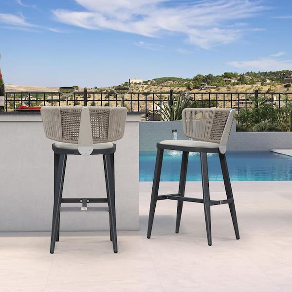 PURPLE LEAF Modern Aluminum Wicker Counter Height Outdoor Bar Stool ...