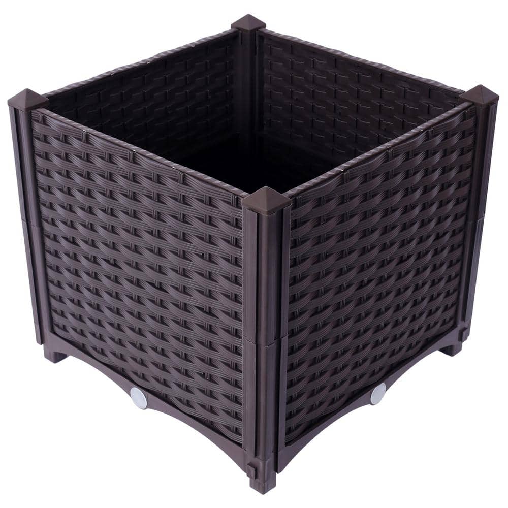 Zeus & Ruta 15.7 in. Brown Plastic Square Outdoor Raised Planter Boxe ...