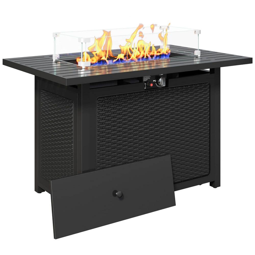 SUNVIVI Metal Outdoor Fire Pit Table with Waterproof Cover ZHJ024BK-HD ...