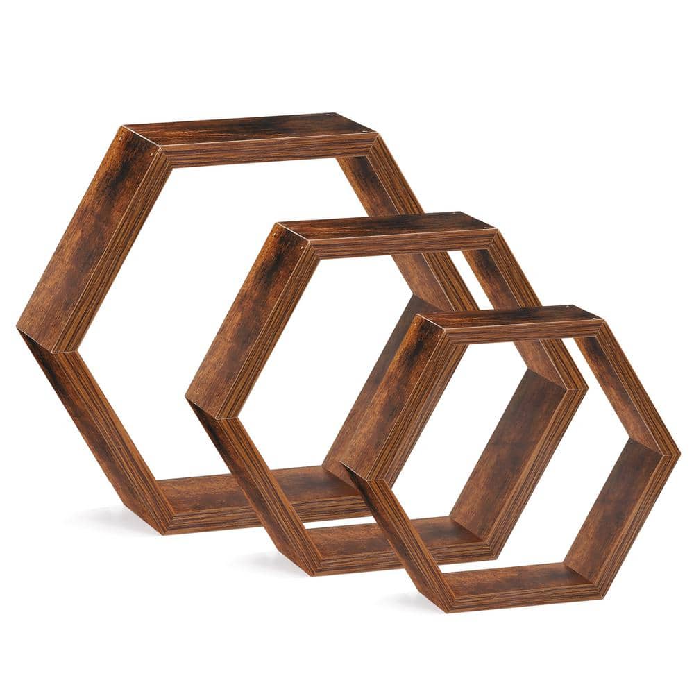 Oumilen 3 in. x 15 in. Burnt Brown Wood Floating Shelf (Set of 3) ON-Hex-Wall-HSM - The Home Depot