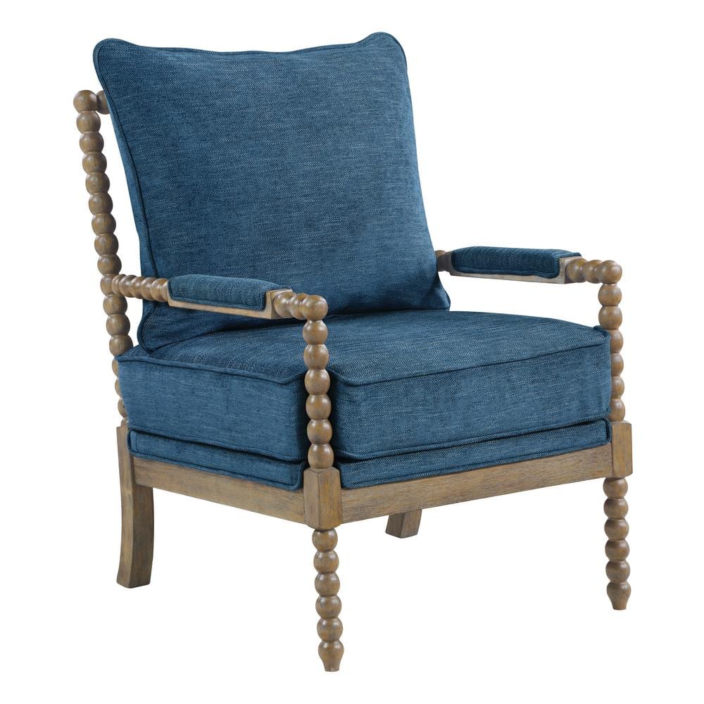 OSP Home Furnishings Fletcher Navy Fabric Spindle Chair with Rustic ...