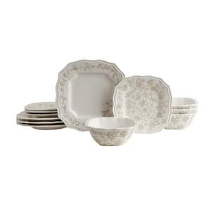 222 Fifth Scenic Toile Blue Porcelain 12-Pieces Dinnerware Set ...