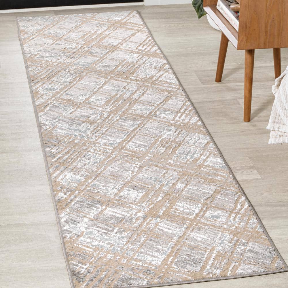 JONATHAN Y Slant Modern Abstract Beige/Gray 2 ft. x 8 ft. Runner Rug ...