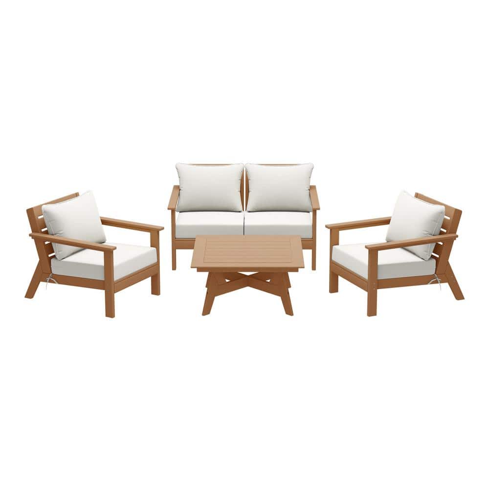 WESTIN OUTDOOR Birchwood Teak Arrangeable 5-Piece Outdoor Patio HDPE ...