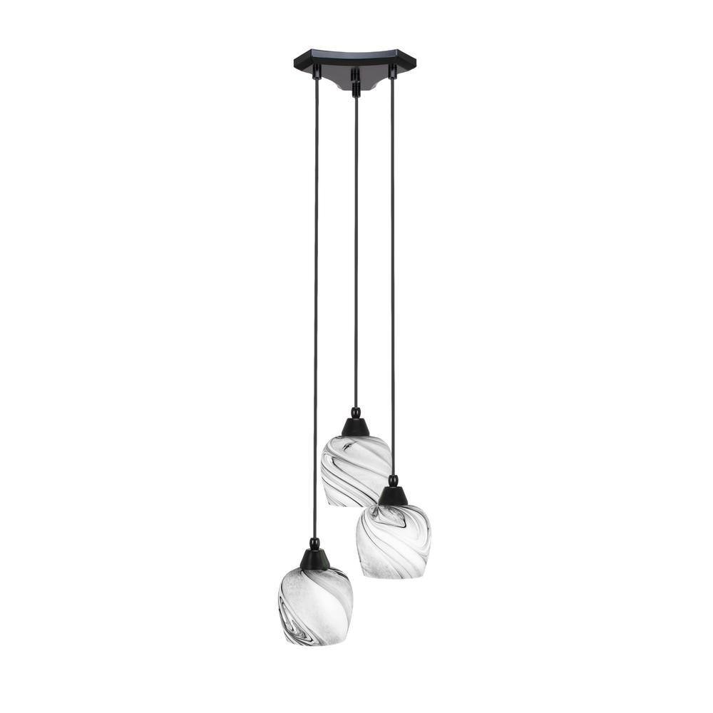 Condor 3 Light Matte Black, Cluster Pendant Light with 6 in. Onyx Swirl ...