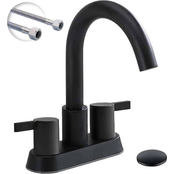 MTTCLE 4 in. Centerset Double Handle High Arc Bathroom Sink Faucet with Pop-up Drain in Matte ...