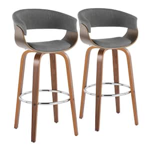 Lumisource Vintage Mod 29 in. Cream Fabric, Walnut Wood and Chrome ...