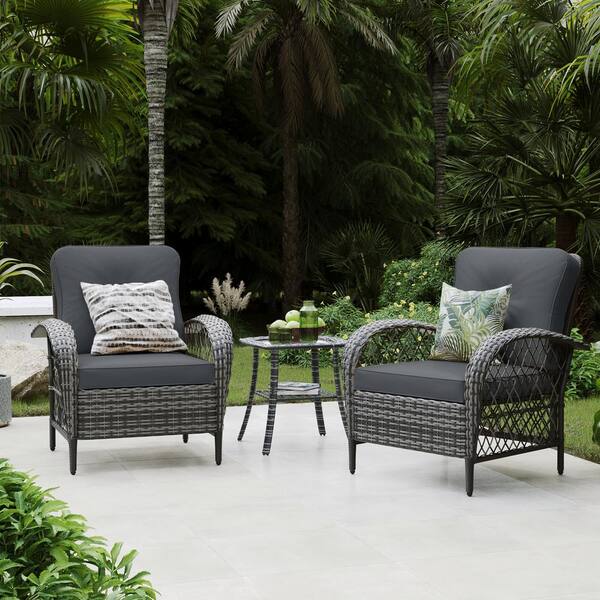 UPHA 2 Pieces Outdoor Gray Wicker Patio Conversation Sofa Seating Set ...