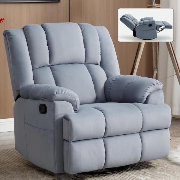LUCKY ONE Blue Polyester Swivel Rocker Recliner for Living Room AL-496 ...