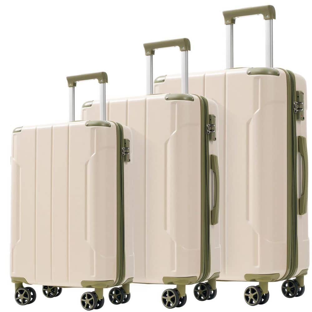 Tatahance 3-Piece White Green Hardside ABS Double Spinner Luggage Set ...