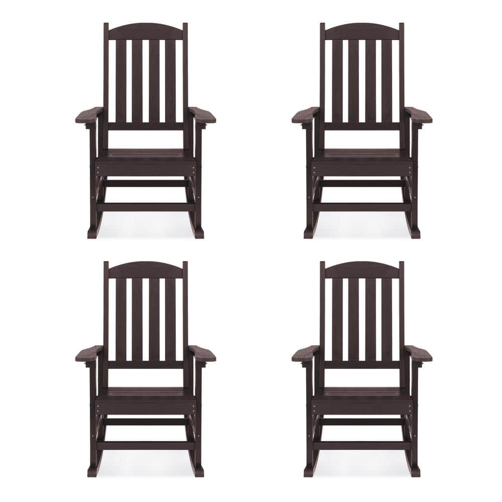 LUE BONA Brown Plastic Adirondack Outdoor Rocking Chair with High Back ...