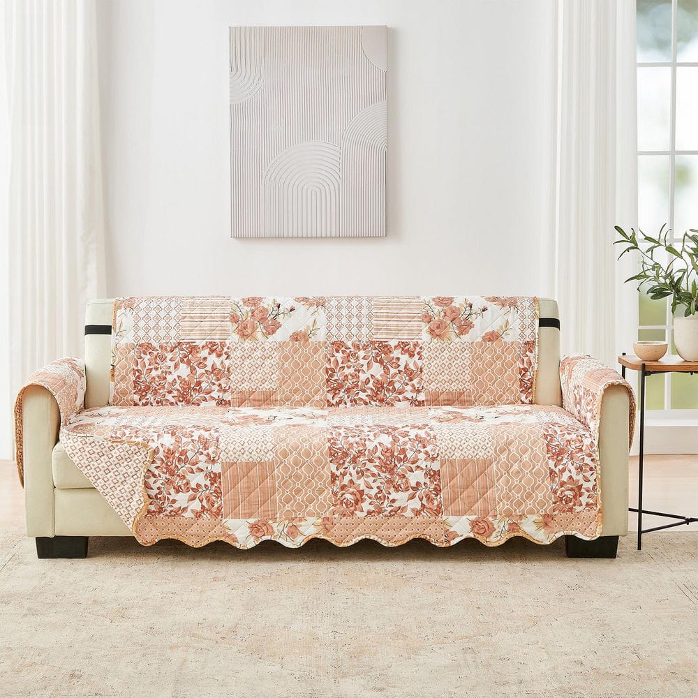 FRESHFOLDS Patchwork-Dusty Rose Reversible Floral Microfiber Sofa ...