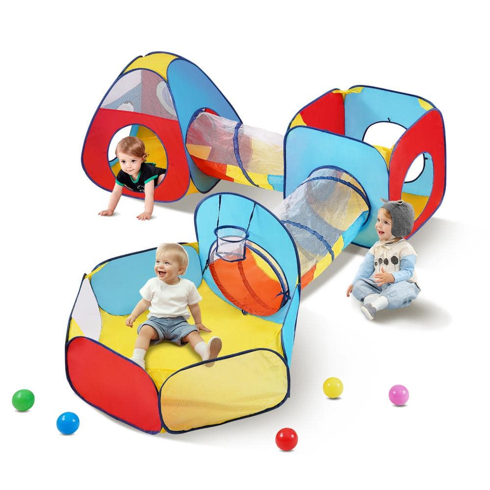 VEVOR 5 in. 1 Kids Play Tent with Tunnel Basketball Hoop for Boys Girls ...