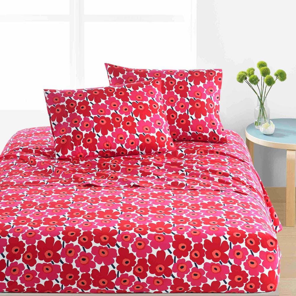MARIMEKKO Mini Unikko 3-Piece Red Cotton Twin Extra Long Sheet Set ...