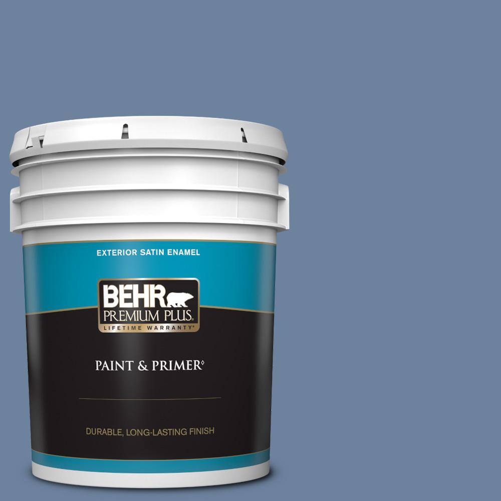 BEHR PREMIUM PLUS 5 gal. #S530-5 Brisk Blue Satin Enamel Exterior Paint ...