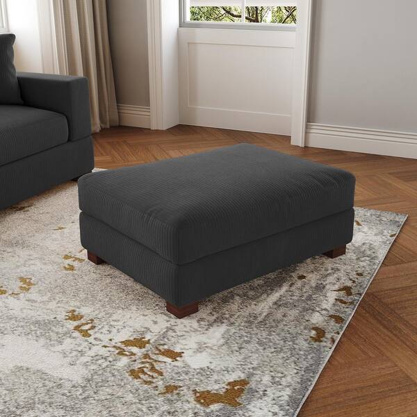Uixe 41.5 in. Gray Corduroy Fabric Rectangle Ottoman with Wood Legs FOP ...