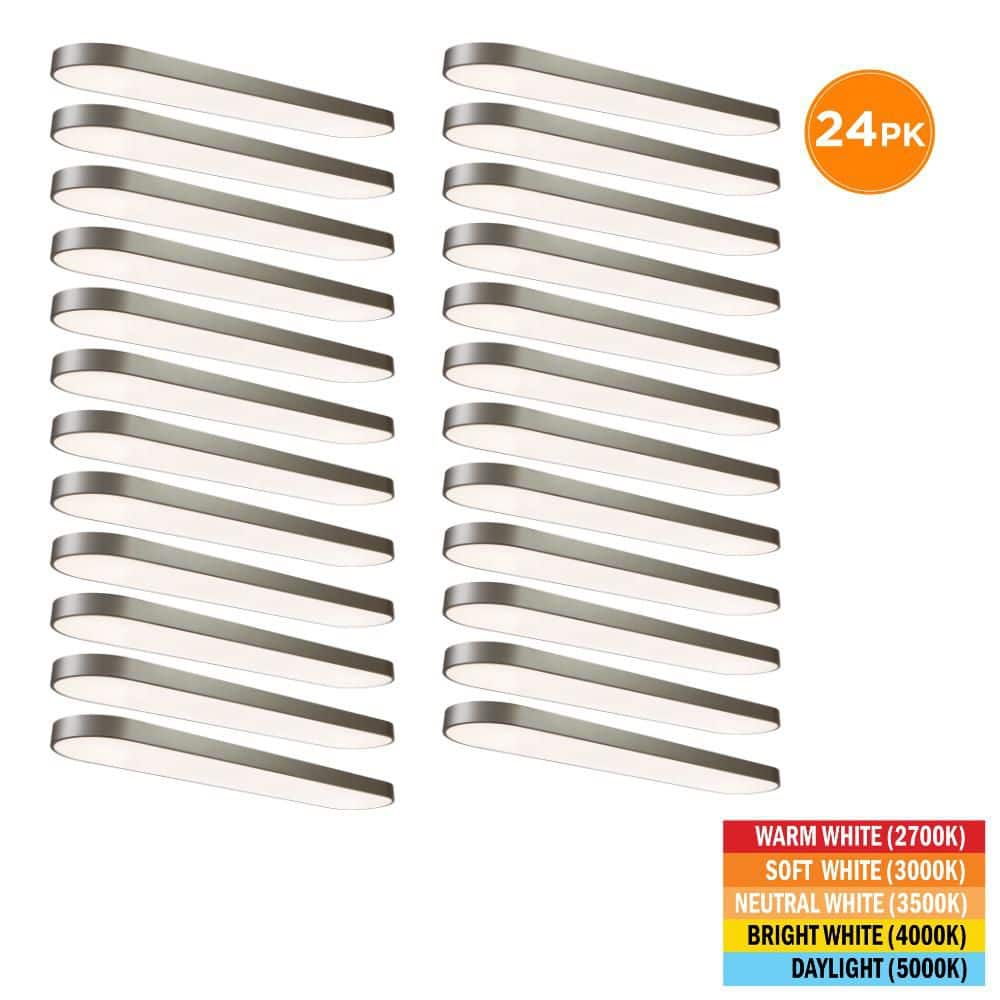 Commercial Electric 24-Pack 4 ft. x 10 in. Satin Nickel LED Flush Mount ...