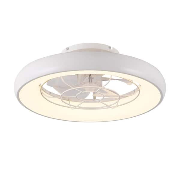 PlusDay 20 in. Modern White Enclosed Flush Mount LED Ceiling Fans Low ...