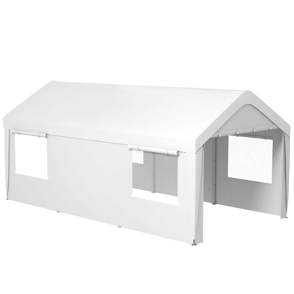 Out sunny 10 ft. x 20 ft. White Plastic Portable Shed with 2 Roll-Up ...