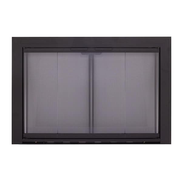 Pleasant Hearth Linear Aluminum Large Black Glass Fireplace Doors SL ...
