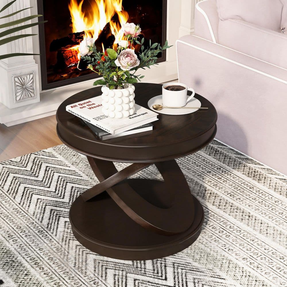 Noble House Liam 22 in. Espresso Round MDF and Solid Wood Veneer End ...