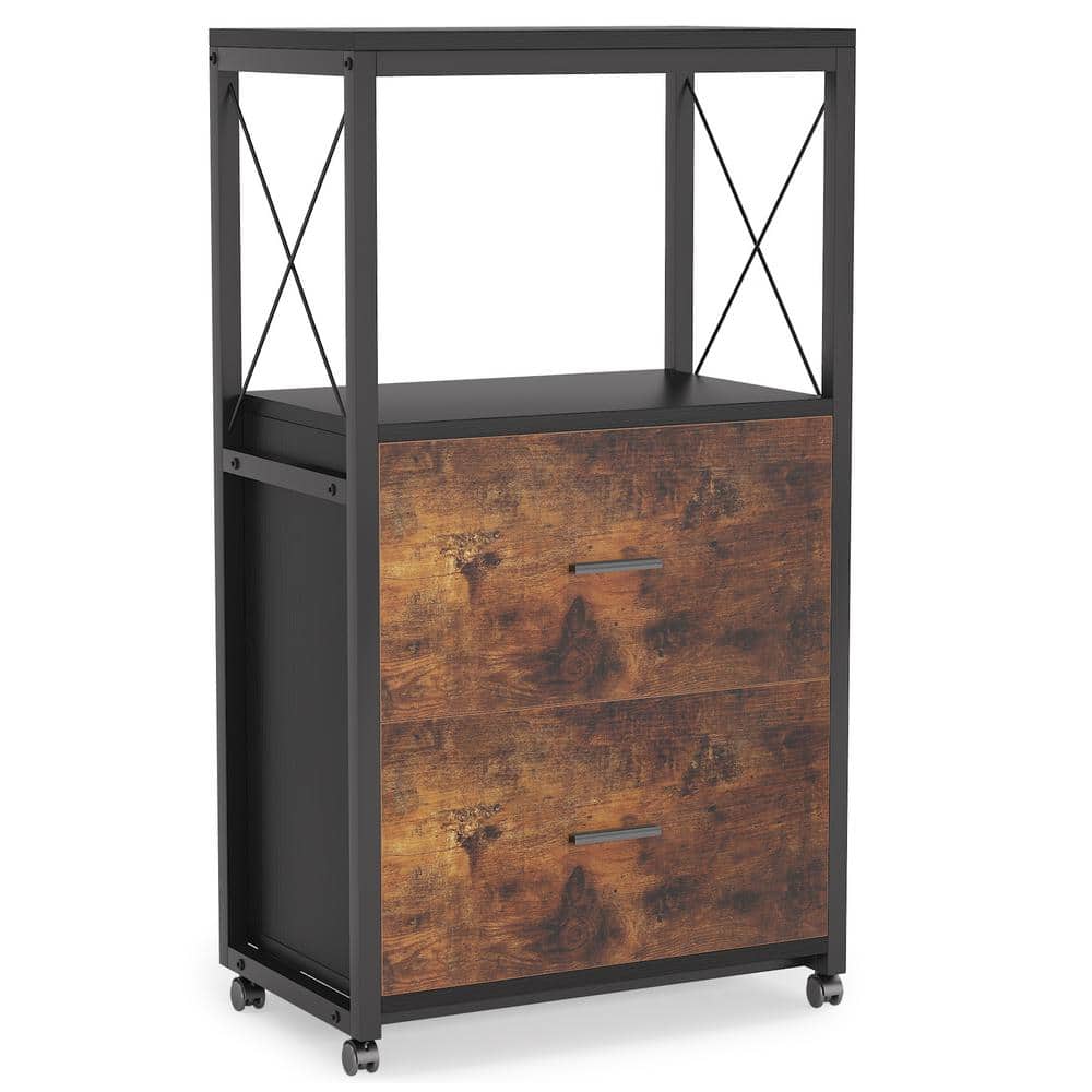 BYBLIGHT Atencio Rustic Brown Rolling File Cabinet with 2 Drawer and ...