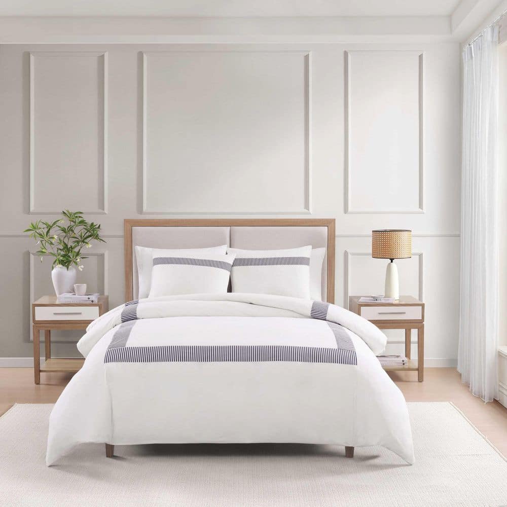Tommy Hilfiger Madison Oxford 3-Piece Navy/White Cotton King Duvet ...