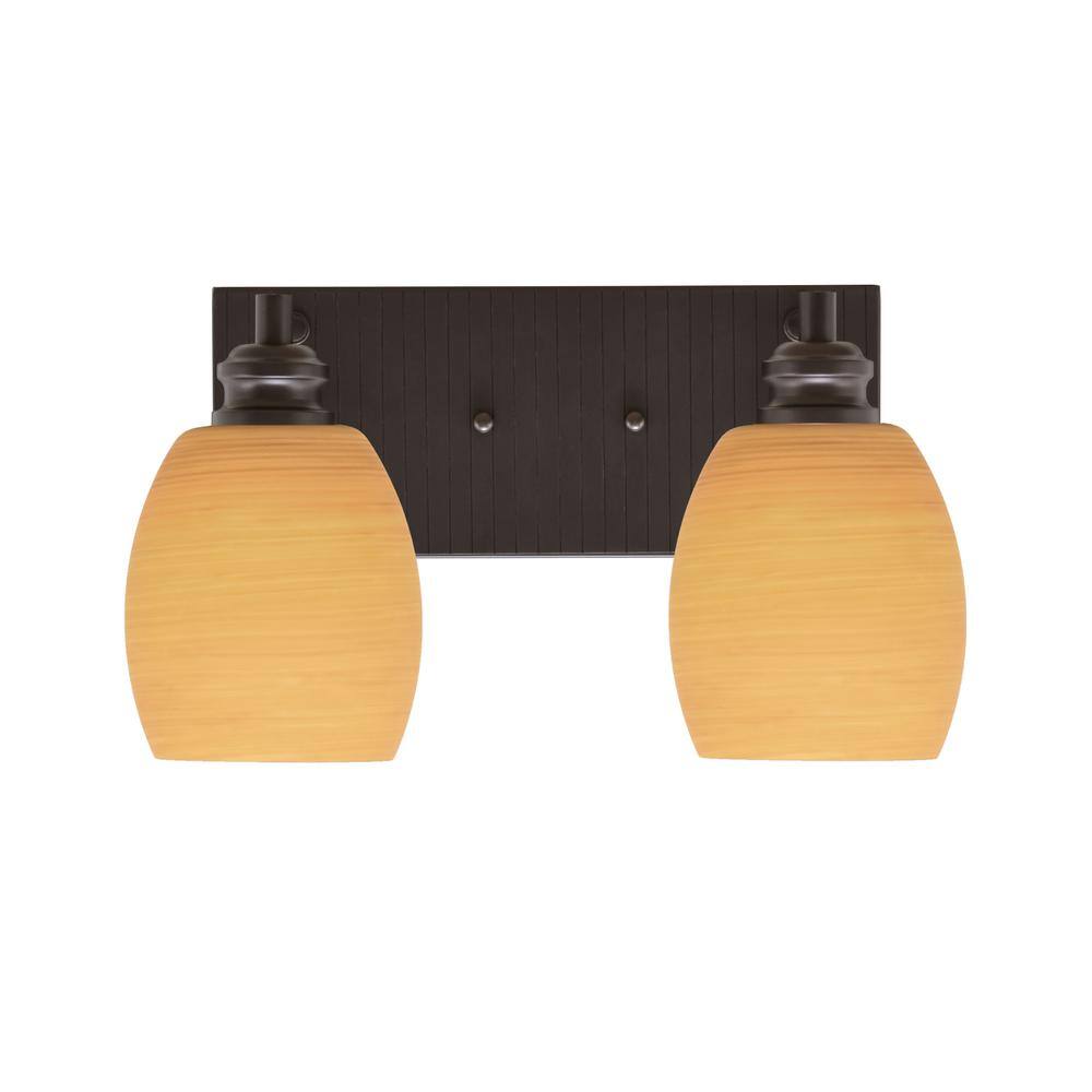 Albany 13.75 in. 2-Light Espresso Vanity Light with Cayenne Linen Glass ...