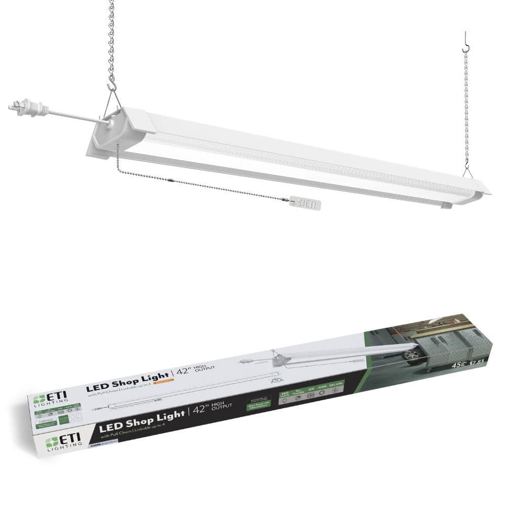 ETI LIGHTING 3.5 ft. 65-Watt White Workshop LED Linkable Shop Light ...