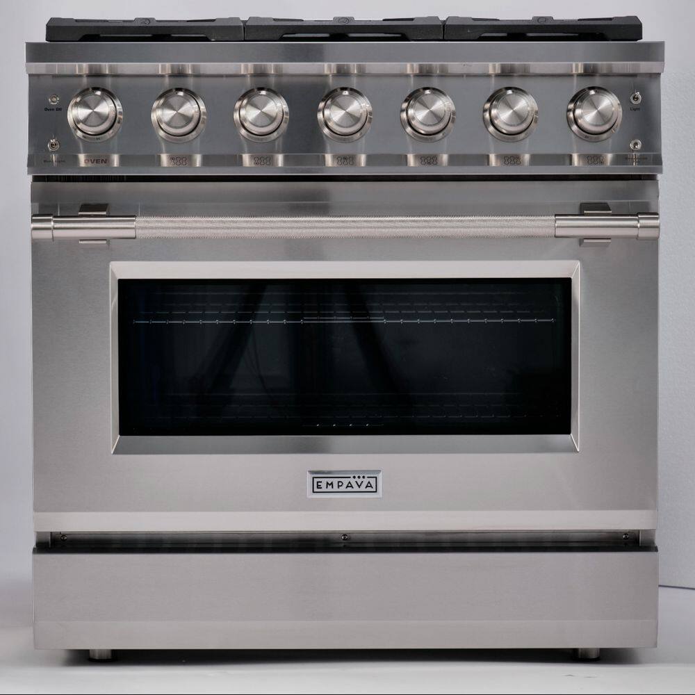 Empava 36 in. Slide-In Gas Range, 5.2 cu. ft. Convection Oven, 6 Sealed ...