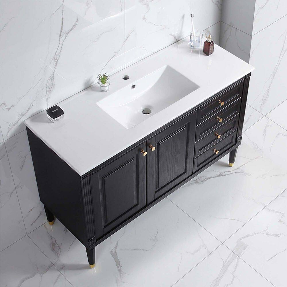 Bezeit 48 in. Single Sink Black Bath Vanity with White Ceramic Top Requires Assembly BV4803-BK ...