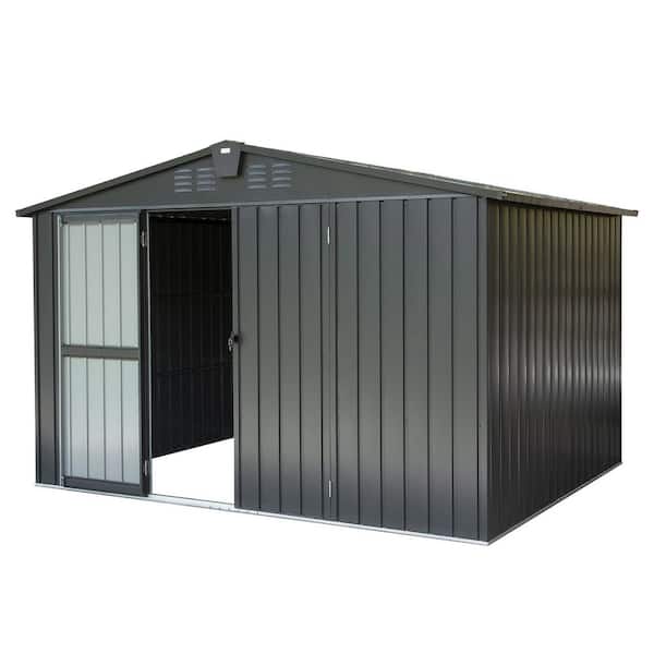 Kahomvis Metal Outdoor Storage Shed, 10 ft. W x 8 ft. D Gray Galvanized ...