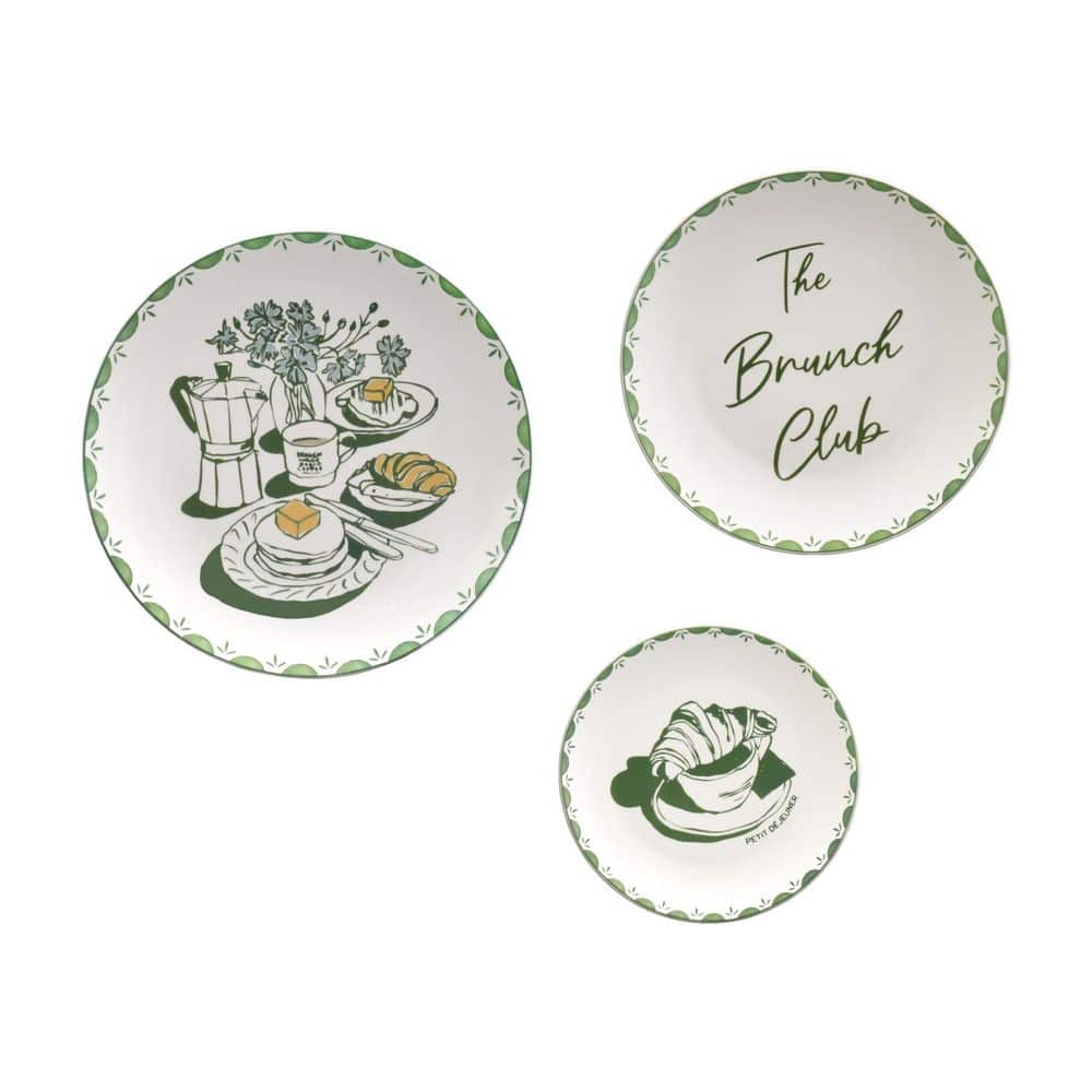 American Art Decor Ceramic "The Brunch Club" Wall Plate Set of 3, Green ...