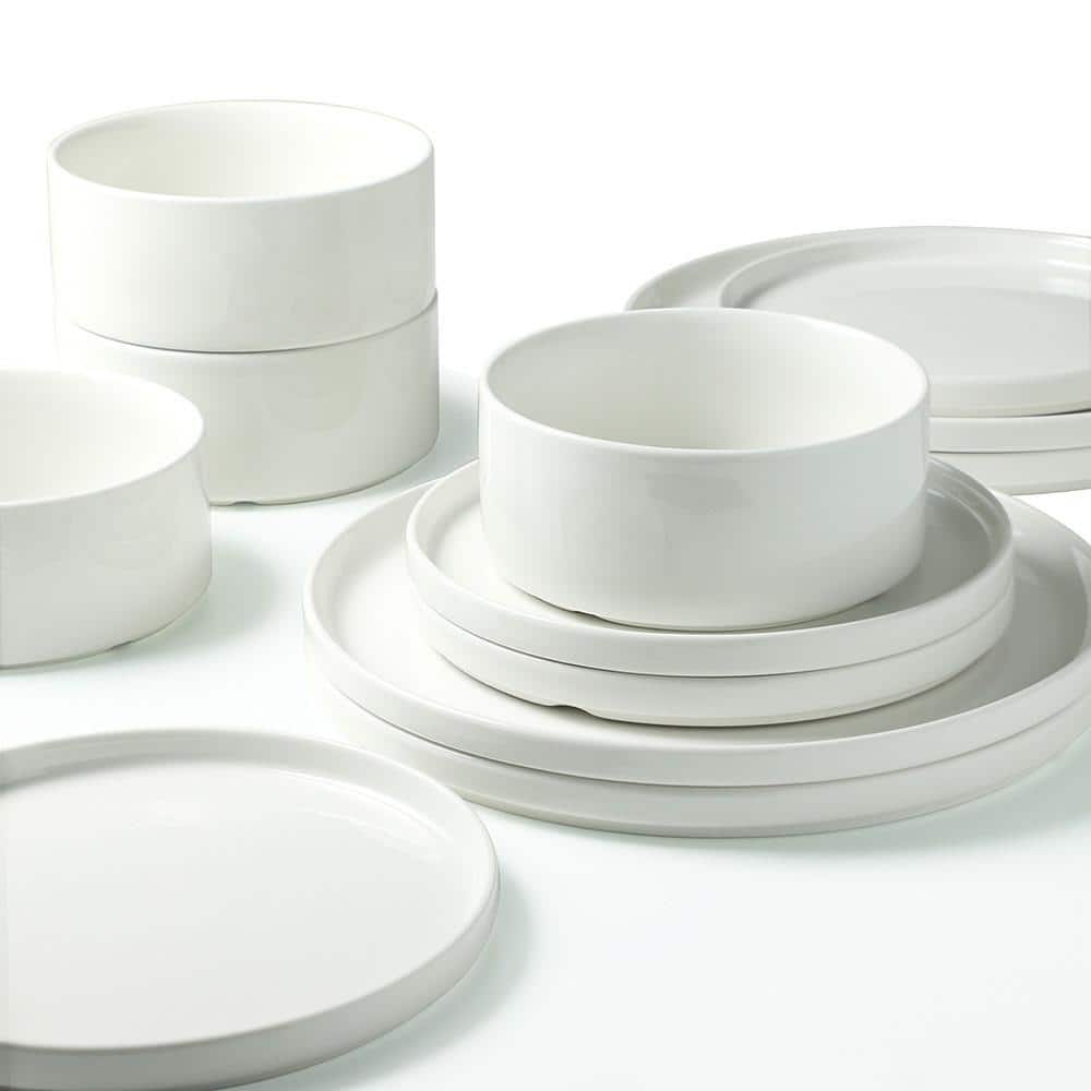 THOMSON POTTERY 12-Piece Stack White Stoneware Dinnerware Set (Service ...