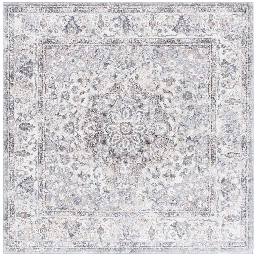 SAFAVIEH Opal 7 ft. x 7 ft. Gray/Ivory Distressed Floral Border square ...