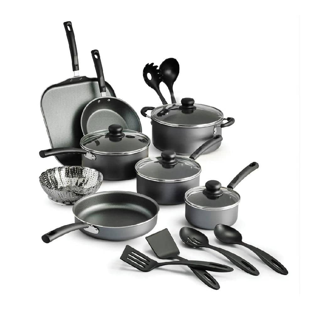 Anqtovp 18-Piece Aluminun Nonstick Cookware Set with Tempered Glass ...