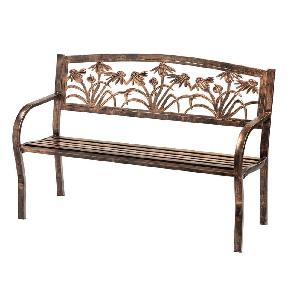 Evergreen Coneflower 50 in. Bronze Metal Outdoor Bench 8MB166 - The ...