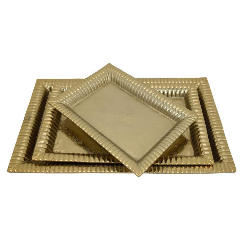 Benjara Nancy Gold Metal Frames Rectangular Serving Decorative Tray ...