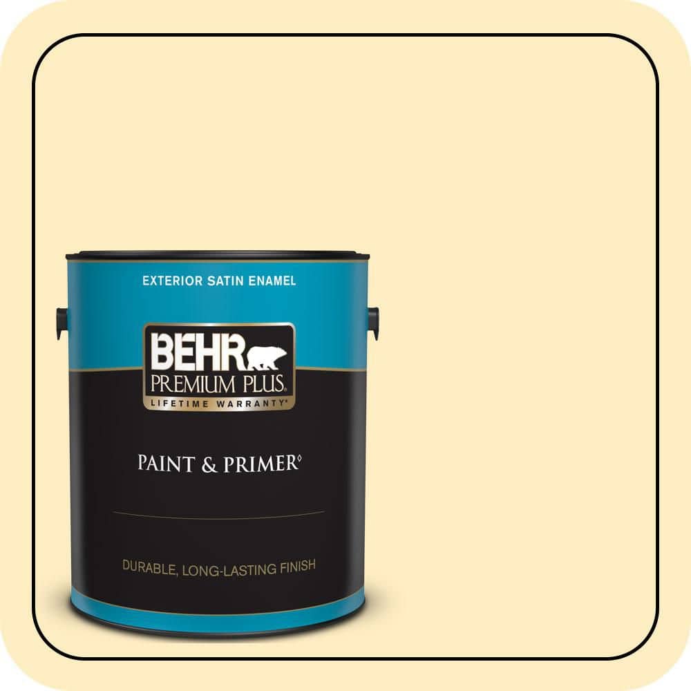 BEHR PREMIUM PLUS 1 gal. #350A-3 Pale Sunshine Satin Enamel Exterior ...