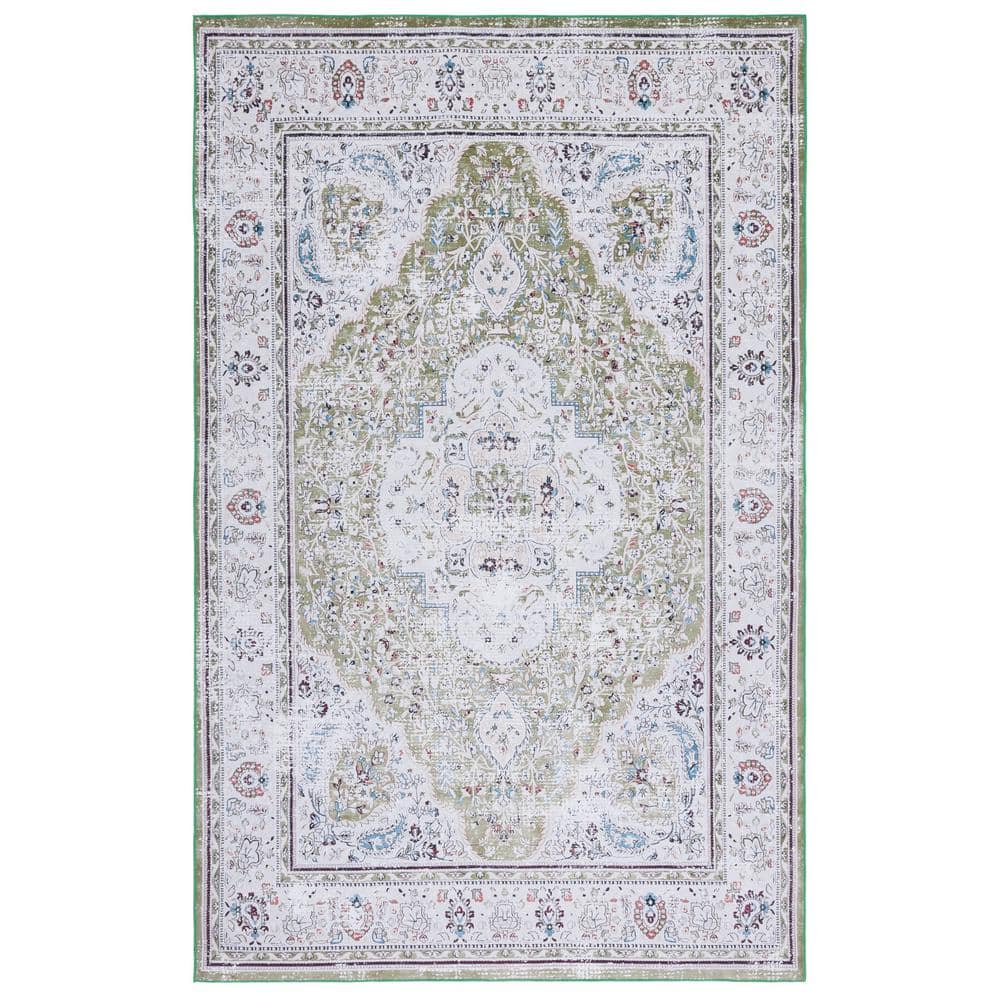 SAFAVIEH Tuscon Green/Beige 9 ft. x 12 ft. Machine Washable Floral ...
