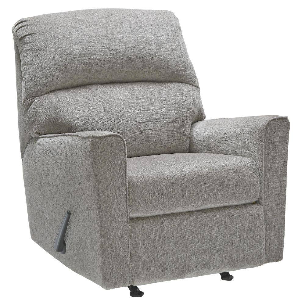 Benjara Gray Fabric Rocker Recliner with Track Armrest and Tufted Back ...