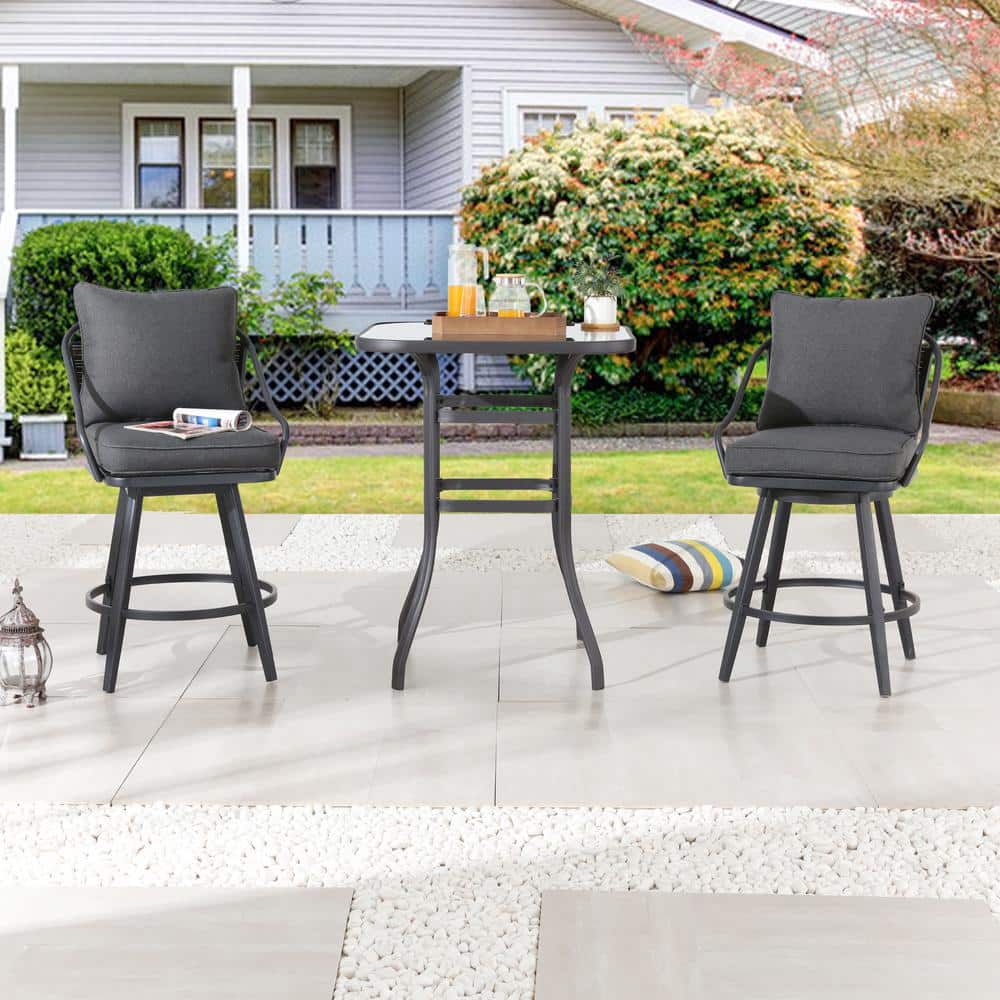Patio Festival 3-Piece Metal Bar Height Outdoor Dining Set with Gray ...