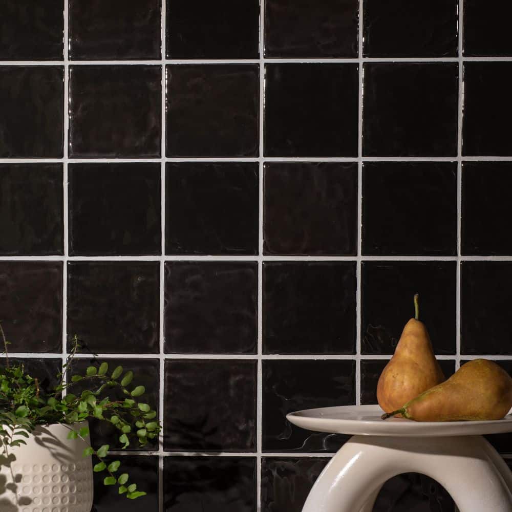 CRUZ BAY STUDIO Harvest 4 in. x 4 in. Charcoal Gloss Glazed Ceramic ...