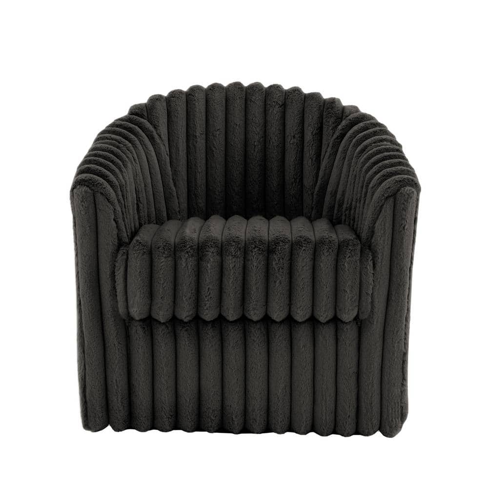 Uixe Modern Chocolate Faux Rabbit Fur Polyester 360° Swivel Accent ...