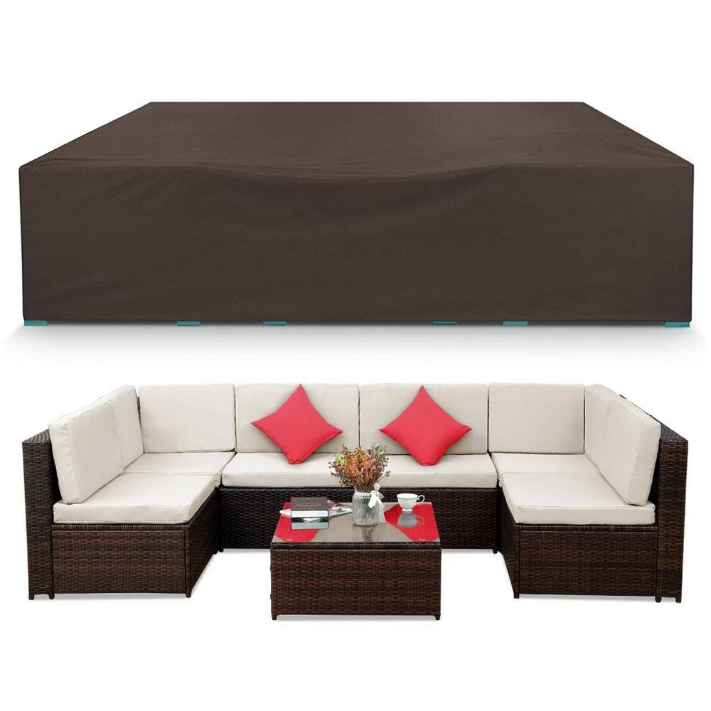 Gasadar Durable Waterproof 126 in. L x 63 in. W x 28 in. H Brown Patio Table and Chair Set Cover ...