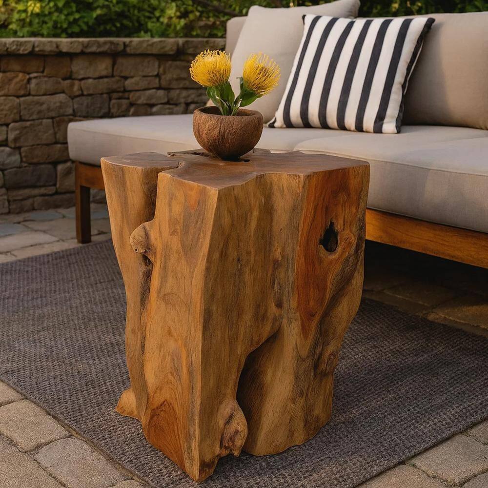 Benjara Georgy Brown Wood Outdoor Square Garden Stool with Oiled Finish ...