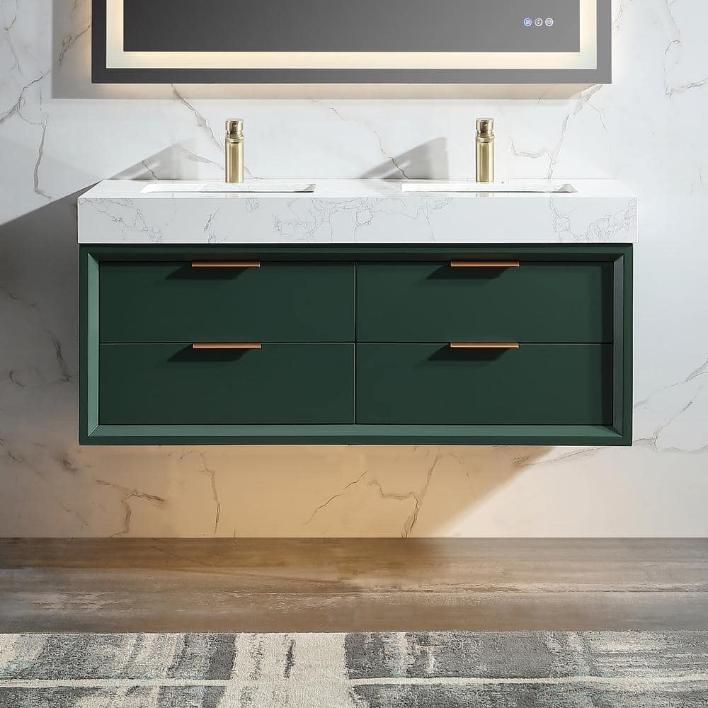 Lonni 48 in. W x 20.7 in. D x 21.3 in. H Double Sink Solid Oak Floating ...