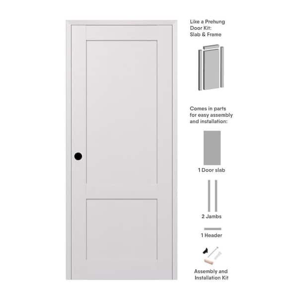 Belldinni 2-Pane Shaker 28 in. x 80 in. Left Hand Loire Ash Wood Solid ...