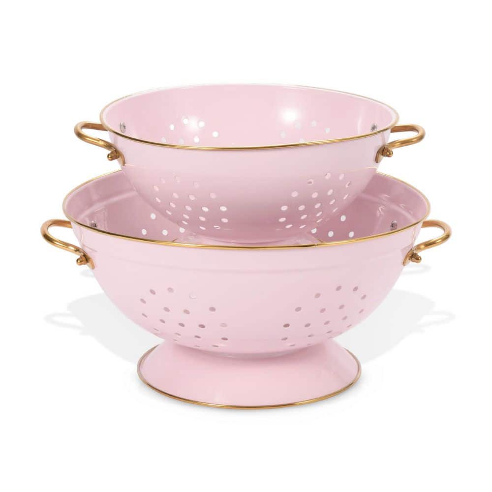 Wudkey 3.5 qt. and 5 qt. Pink Metal Colander, Strainer Basket with ...